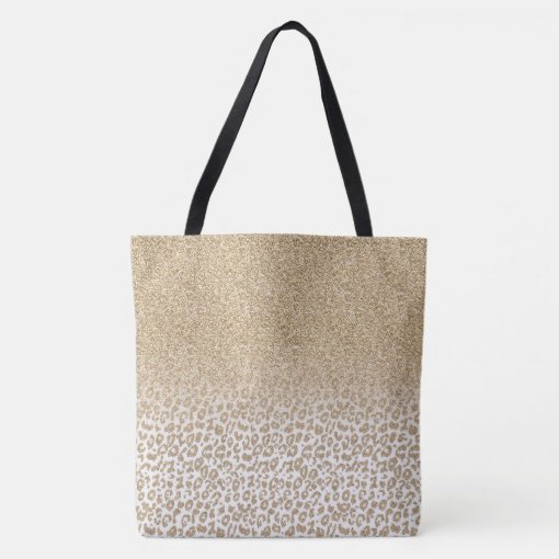 Trendy Gold Glitter and Leopard Print Gradient Tote Bag | Zazzle