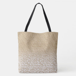 Trendy Gold Glitter and Leopard Print Gradient Tote Bag | Zazzle