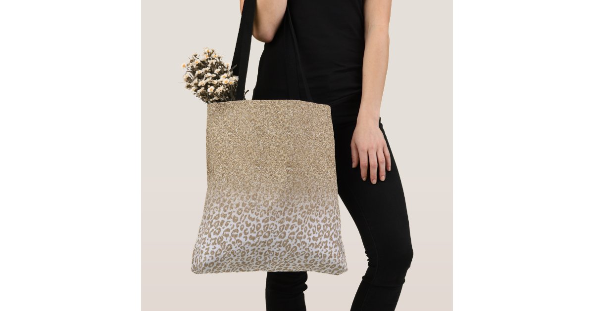 Trendy Gold Glitter and Leopard Print Gradient Tote Bag | Zazzle