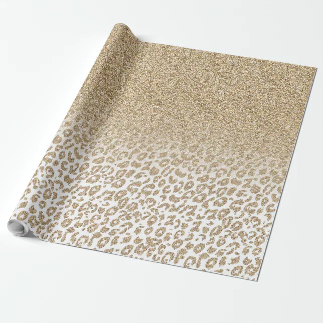 Trendy Gold Glitter and Leopard Print Gradient Wrapping Paper | Zazzle