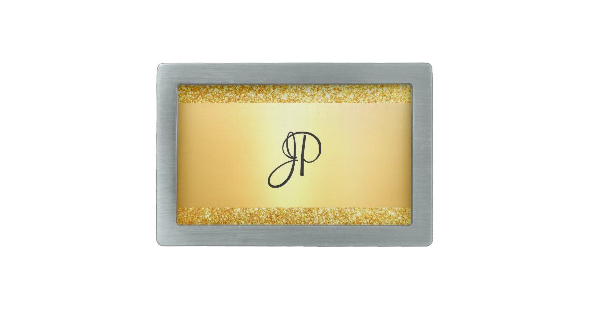 Trendy Gold Glitter Elegant Monogram Template Belt Buckle | Zazzle