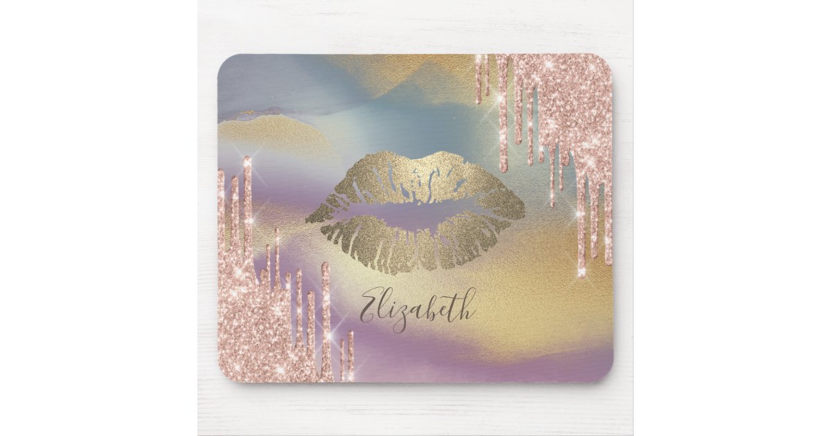 Trendy Gold Glitter Lips,Colorful,Glitter Drips Mouse Pad | Zazzle