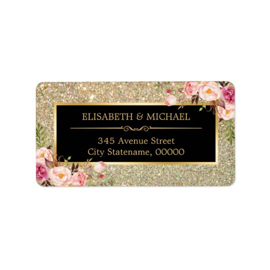 Trendy Gold Glitter Sparkles Girly Floral Label | Zazzle.com