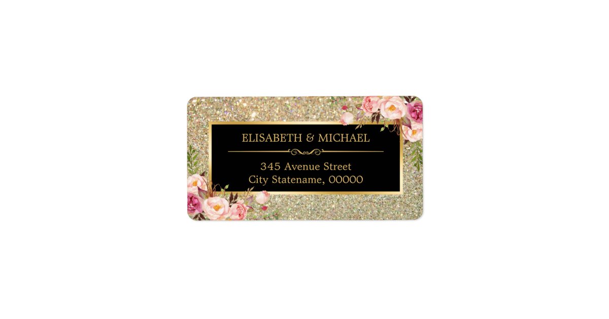 Trendy Gold Glitter Sparkles Girly Floral Label | Zazzle