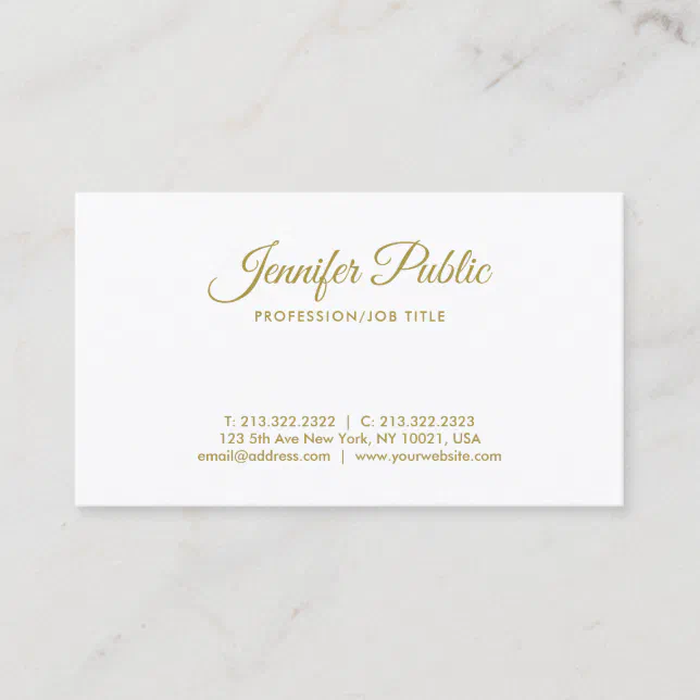 Trendy Gold Handwritten Text Elegant Sleek Design Business Card | Zazzle