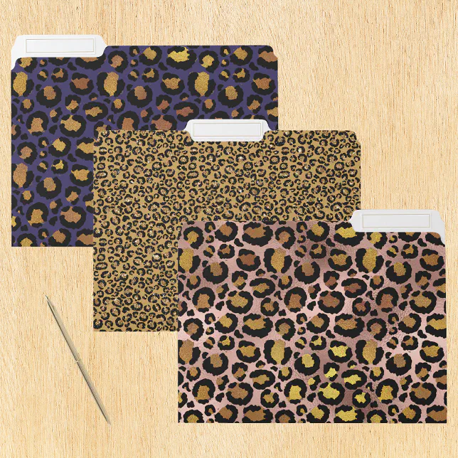 Trendy Gold Leopard Fur Spots Print File Folder | Zazzle