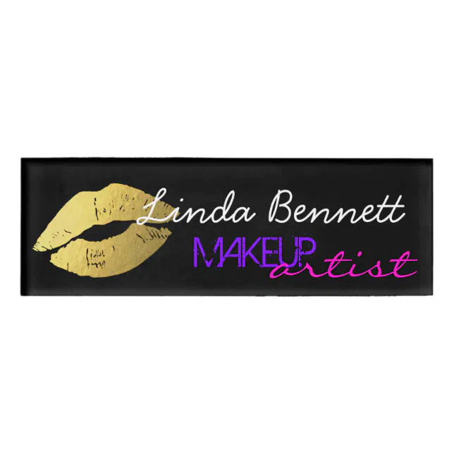 Trendy Gold Lips for Makeup Artist Name Tag | Zazzle