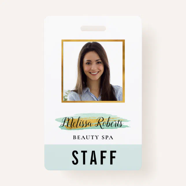 trendy gold personalized photo business ID Badge | Zazzle