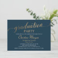 Trendy Gold Script Navy Blue Graduation Party Invitation | Zazzle