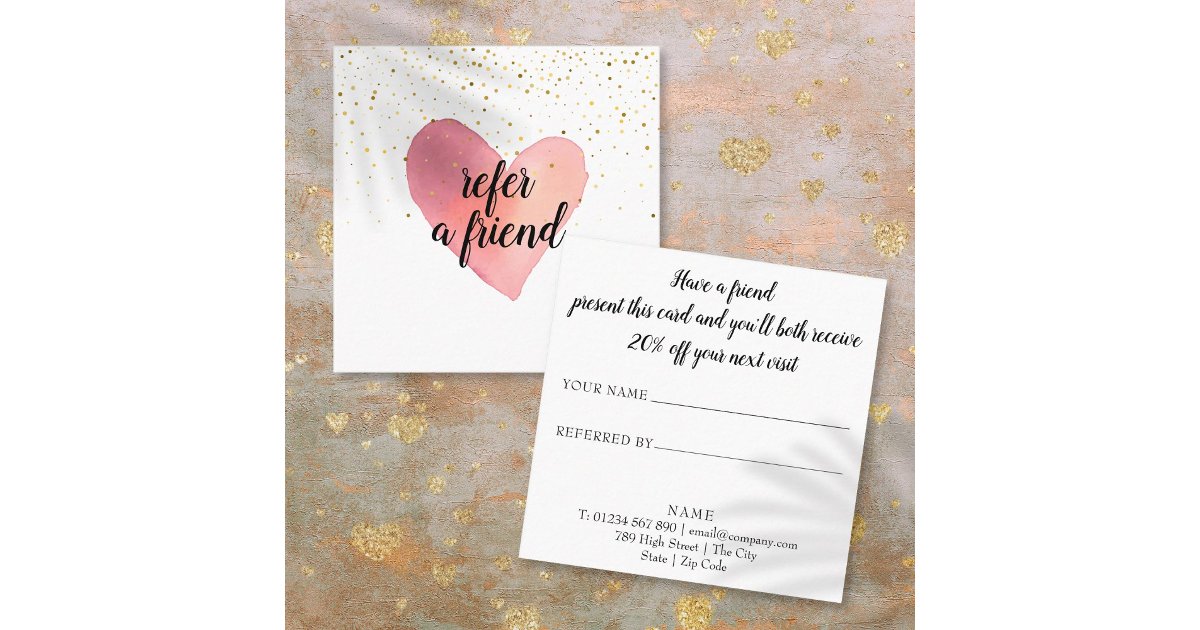 Trendy Gold Sprinkles Heart Referral Card | Zazzle