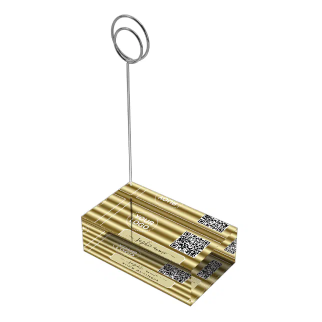 Trendy Gold Waves Gradient QR Code Your Logo Place Card Holder | Zazzle