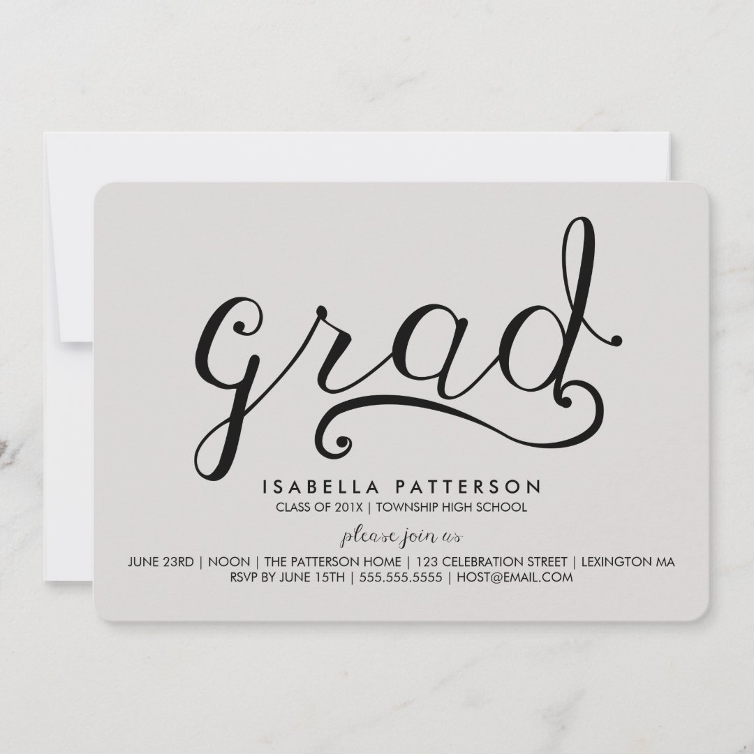 Trendy Grad Gray Graduation Invitation | Zazzle
