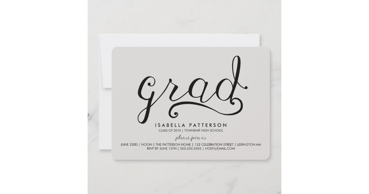 Trendy Grad Gray Graduation Invitation | Zazzle