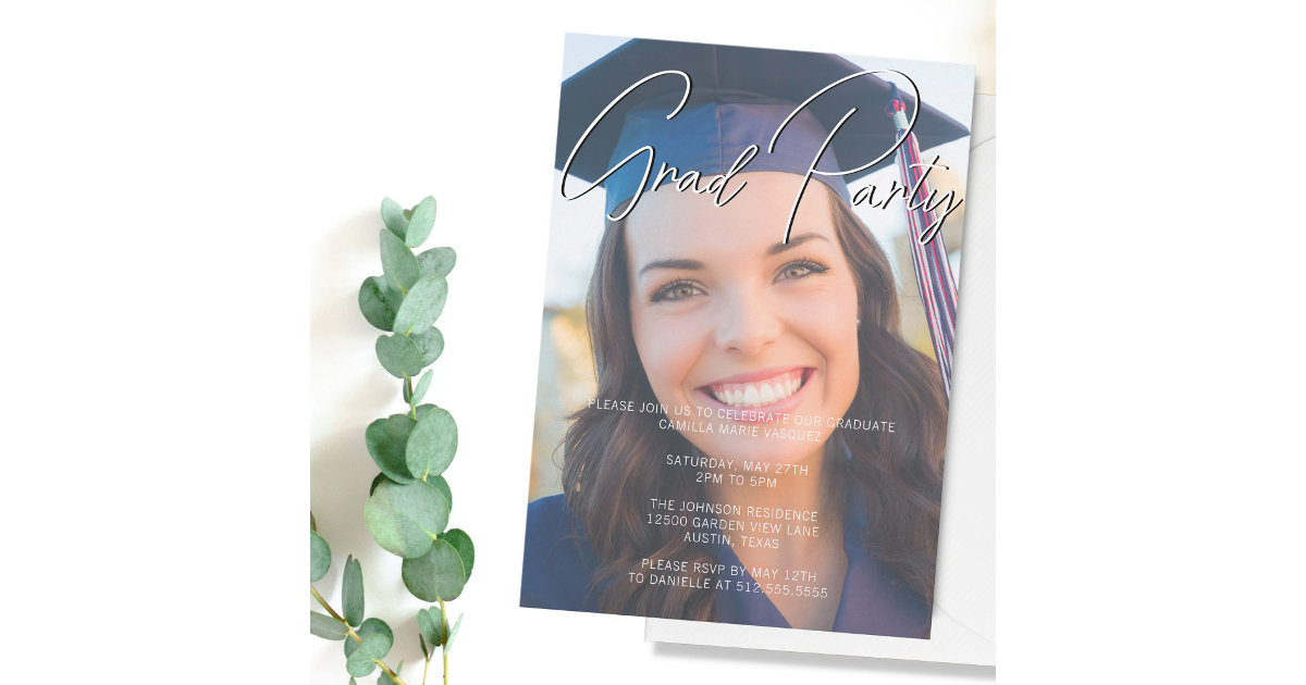 Trendy Graduate Photo Overlay Graduation Party Invitation | Zazzle