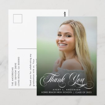 Trendy Graduation Calligraphy Thank You Card | Zazzle