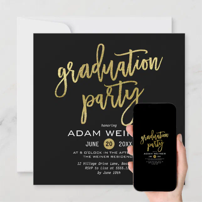 Trendy Graduation Party Invitation Faux Gold | Zazzle
