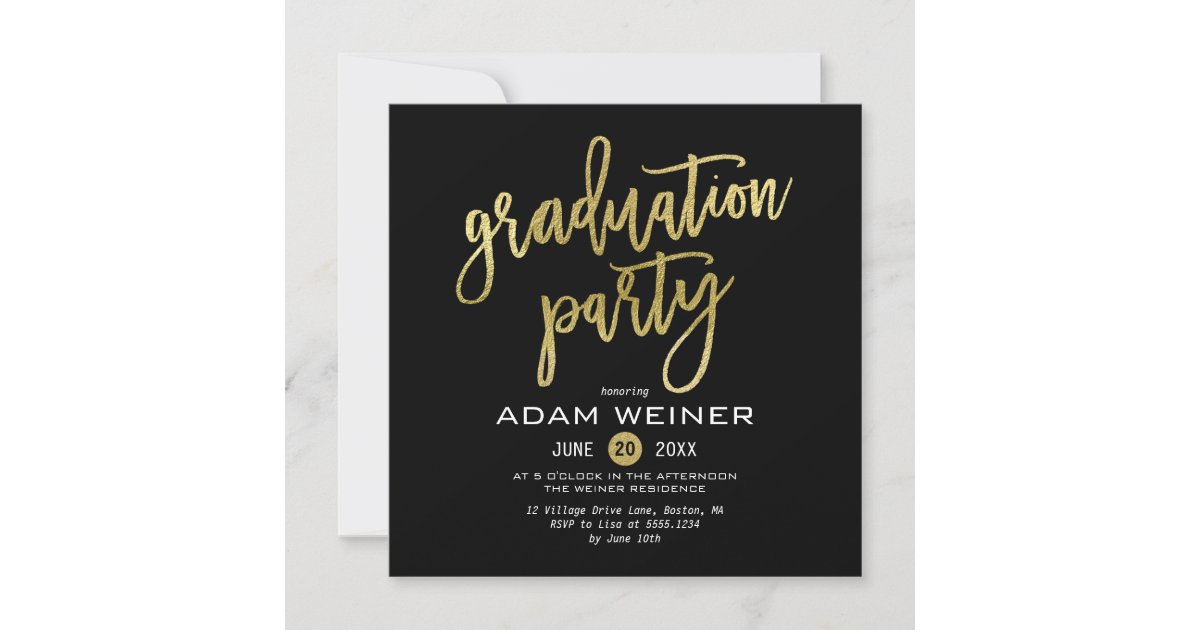 Trendy Graduation Party Invitation Faux Gold | Zazzle