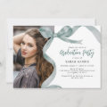 Trendy Green Bow Photo Graduation Invitation | Zazzle