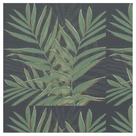 Green Palm Leaf Print Linen Fabric | Zazzle.com