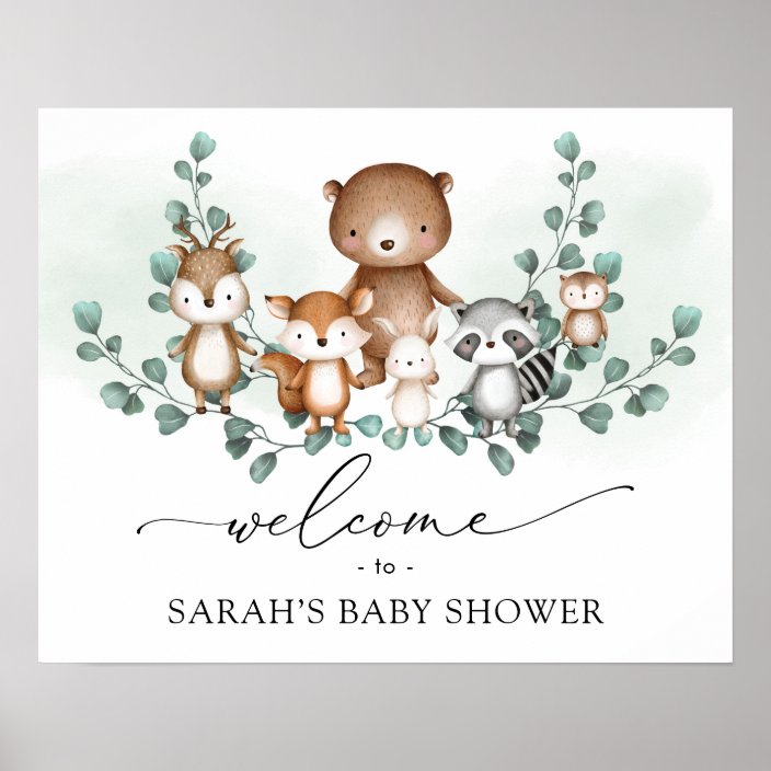 Trendy Greenery Woodland Baby Animals Welcome Poster | Zazzle.com