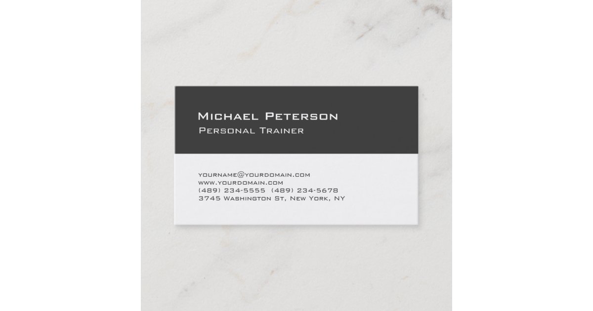 Trendy Grey White Personal Trainer Business Card | Zazzle