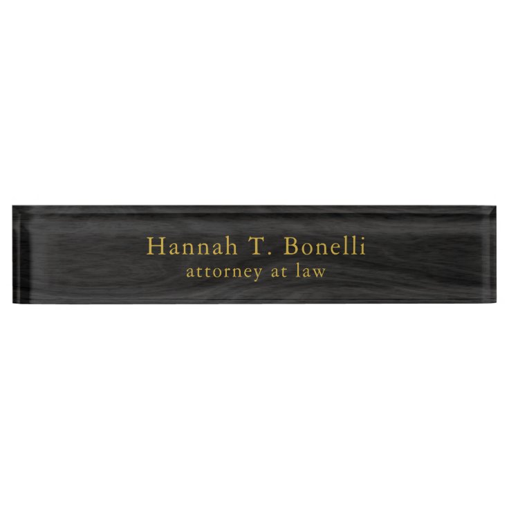 Trendy Grey Wood Gold Design Plain Professional Desk Name Plate | Zazzle