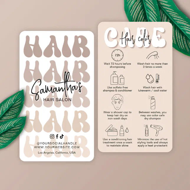 Trendy Hair Color Aftercare Retro Beige Salon Business Card | Zazzle