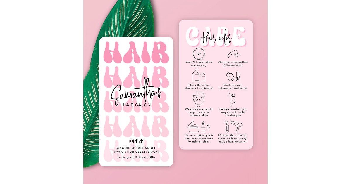 Trendy Hair Color Aftercare Retro Pink Hairstylist Business Card | Zazzle