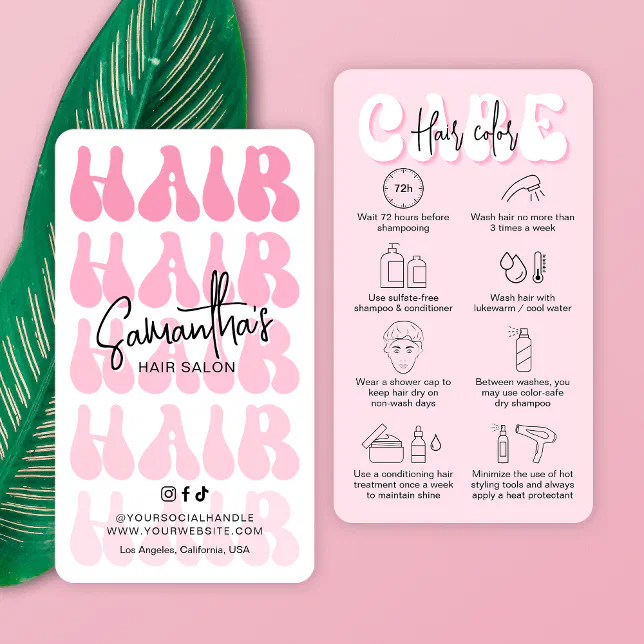 Trendy Hair Color Aftercare Retro Pink Hairstylist Business Card | Zazzle