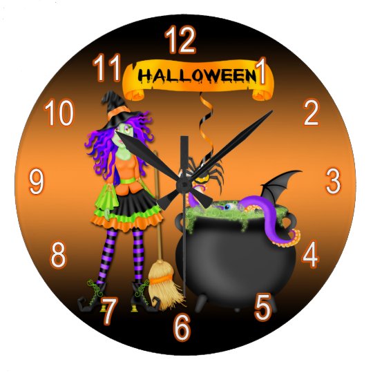 Trendy Halloween Witch Cauldron Round Wall Clock | Zazzle.com