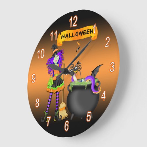 Trendy Halloween Witch Cauldron Round Wall Clock | Zazzle