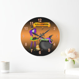 Trendy Halloween Witch Cauldron Round Wall Clock | Zazzle