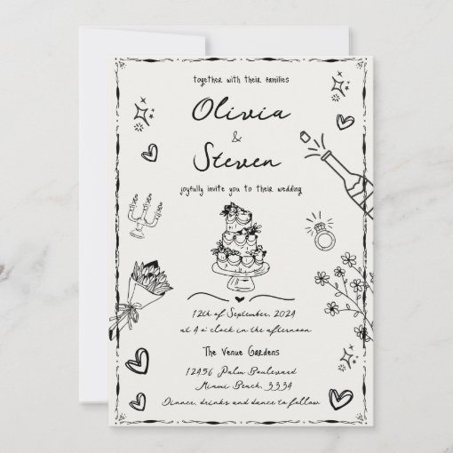 Trendy Hand Drawn Quirky Scribble Wedding Invitation | Zazzle