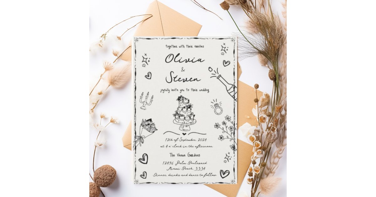 Trendy Hand Drawn Quirky Scribble Wedding Invitation | Zazzle