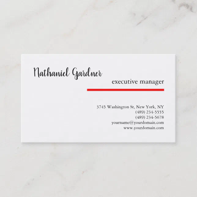 Trendy Handwriting Plain Creative Modern Red White Business Card | Zazzle