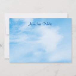 Trendy Handwritten Script Name Blue Sky Clouds Note Card | Zazzle