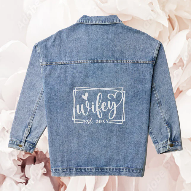 Trendy Heart Calligraphy Wifey Bride Wedding Denim Jacket | Zazzle