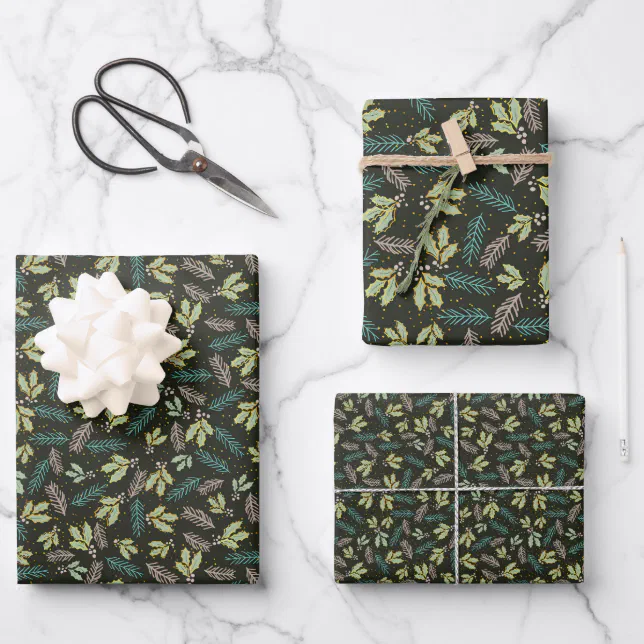 Trendy Holly Christmas Wrapping Paper Sheets | Zazzle