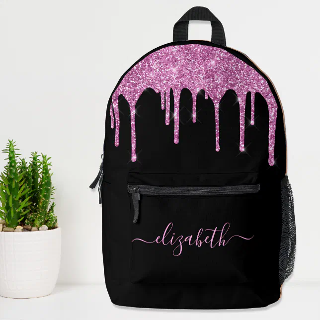 Trendy Hot Pink Glitter Personalized Printed Backpack | Zazzle