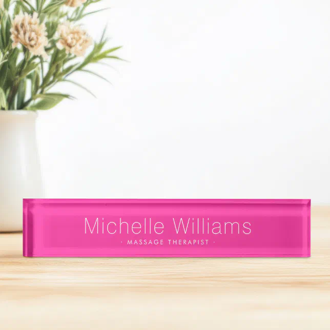 Trendy hot pink modern minimal desk name plate | Zazzle