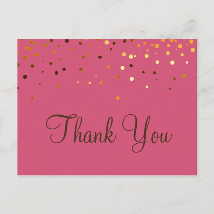 Trendy Inexpensiv Gold Glitter Pink Thank You Postcard | Zazzle
