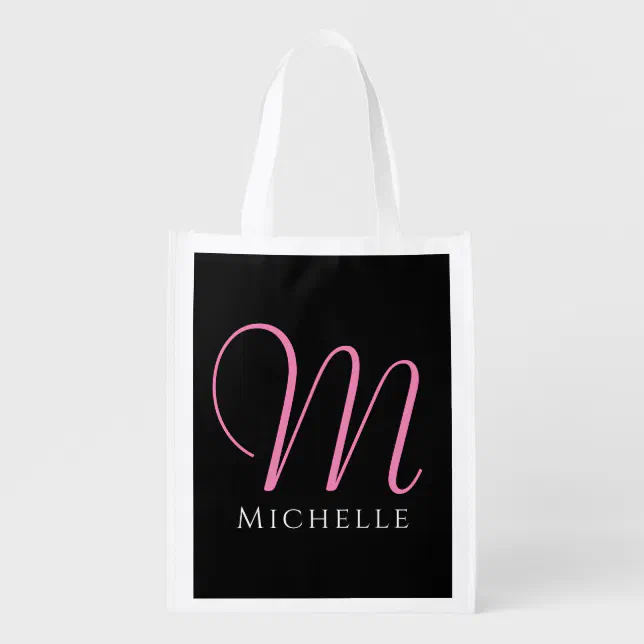Trendy Initial Letter Calligraphy Script Monogram Grocery Bag | Zazzle