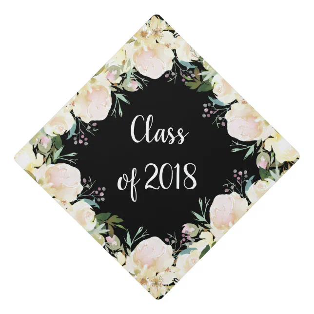 Trendy Ivory Watercolor Floral | Class of 2018 Graduation Cap Topper ...