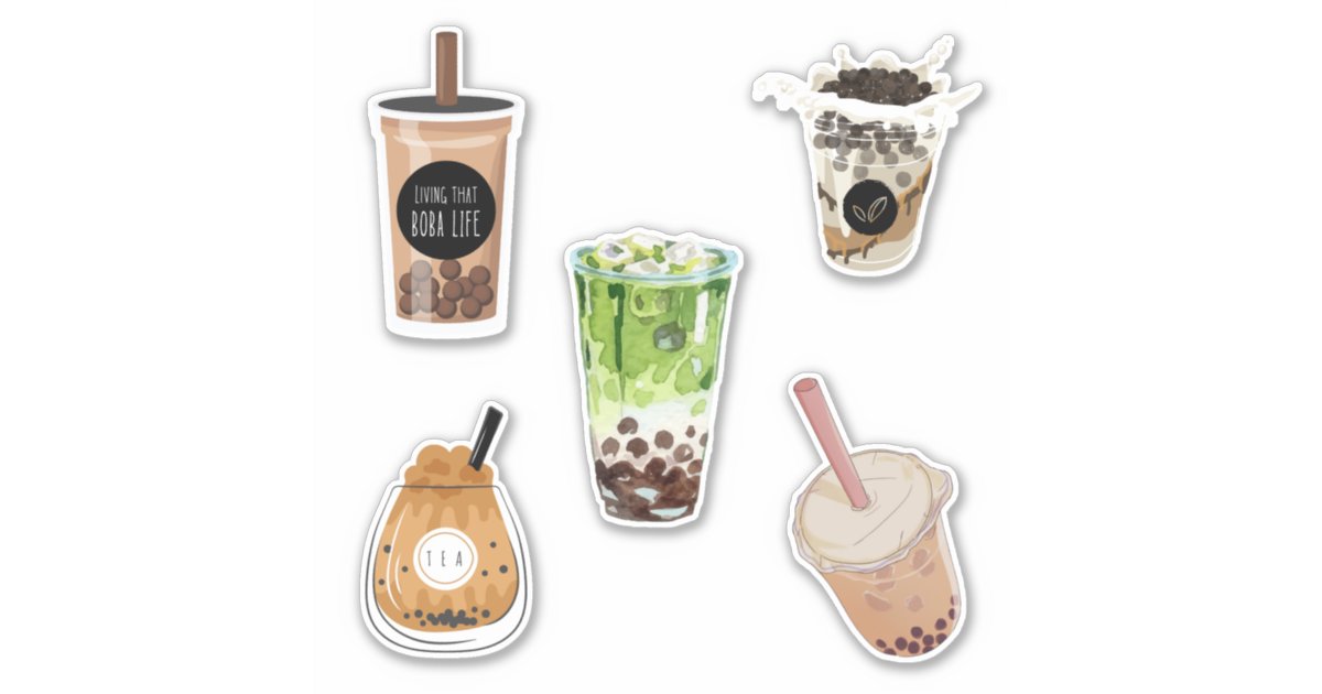 Trendy Kawaii Watercolor Boba Milk tea Sticker | Zazzle