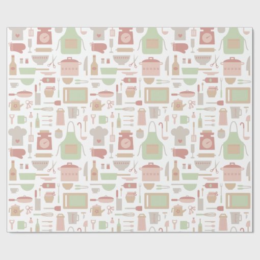 Trendy Kitchen Cooking Utensils Pattern Wrapping Paper | Zazzle