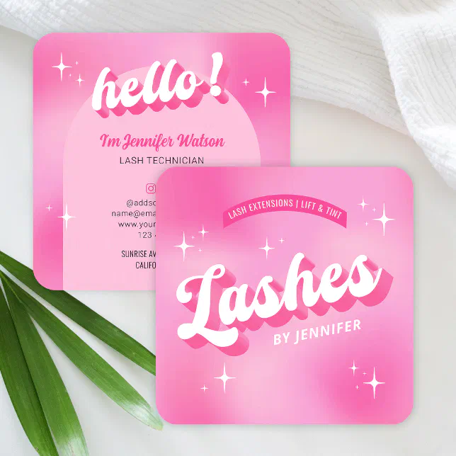 Trendy Lashes Groovy Girly Pink Lash Extensions Square Business Card ...