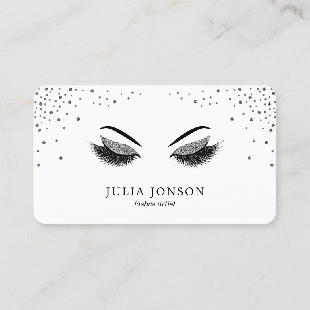 Trendy Lashes with Silver Glitter Makeup Artist Business Card | Zazzle