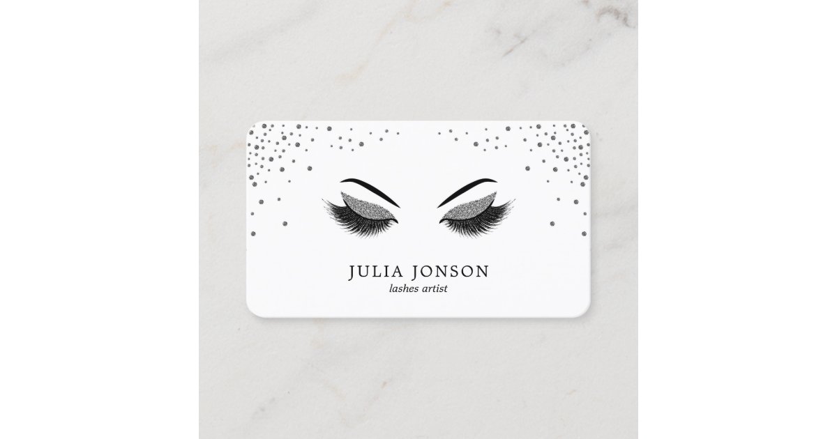 Trendy Lashes with Silver Glitter Makeup Artist Business Card | Zazzle
