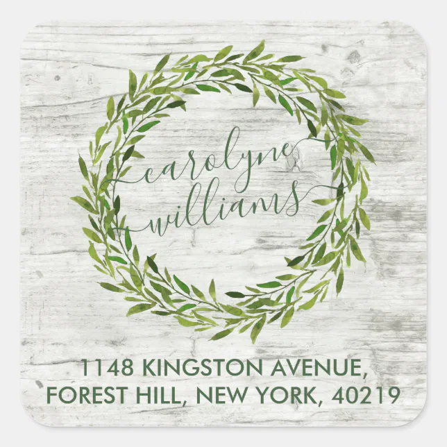 Trendy Laurel Wreath Greenery Return Address Square Sticker | Zazzle