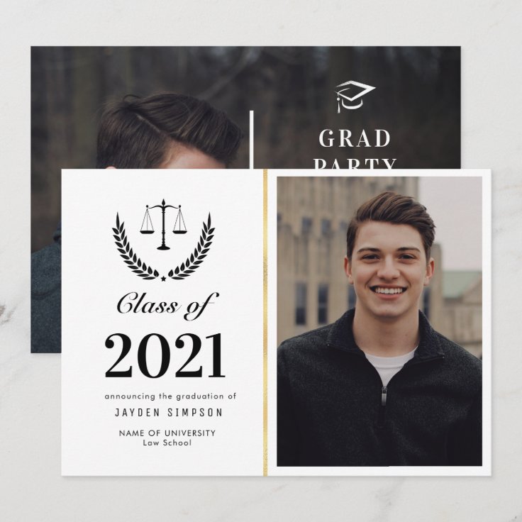 Trendy law school graduation photo announcement | Zazzle